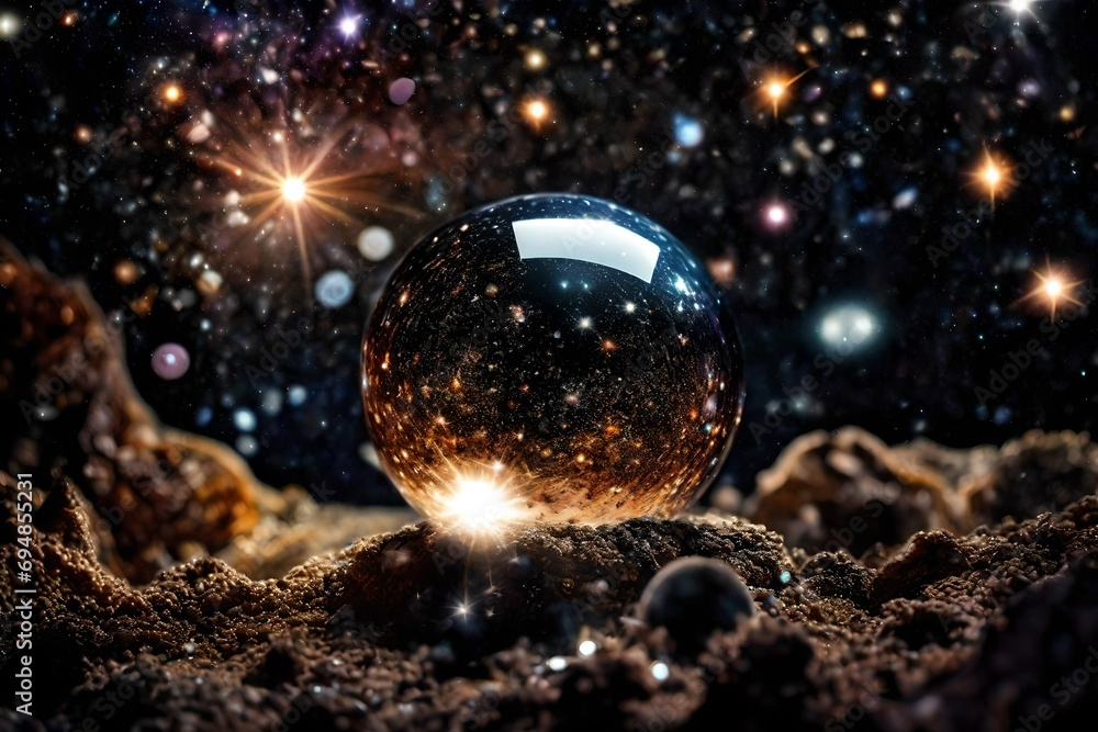 reflective galactical sphere in outer space , nebulas and starry sky ...