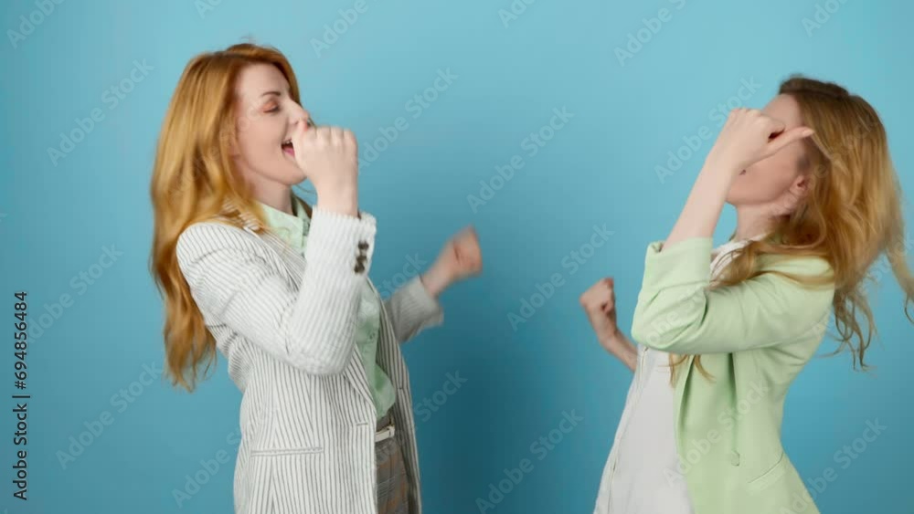 Friends, Yes approval gesture and winner woman sister, say Yes. Excited ...