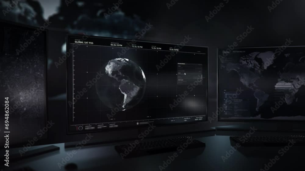 Vidéo Stock Accessing Innovative Space Satellite Scanner In Global Map ...