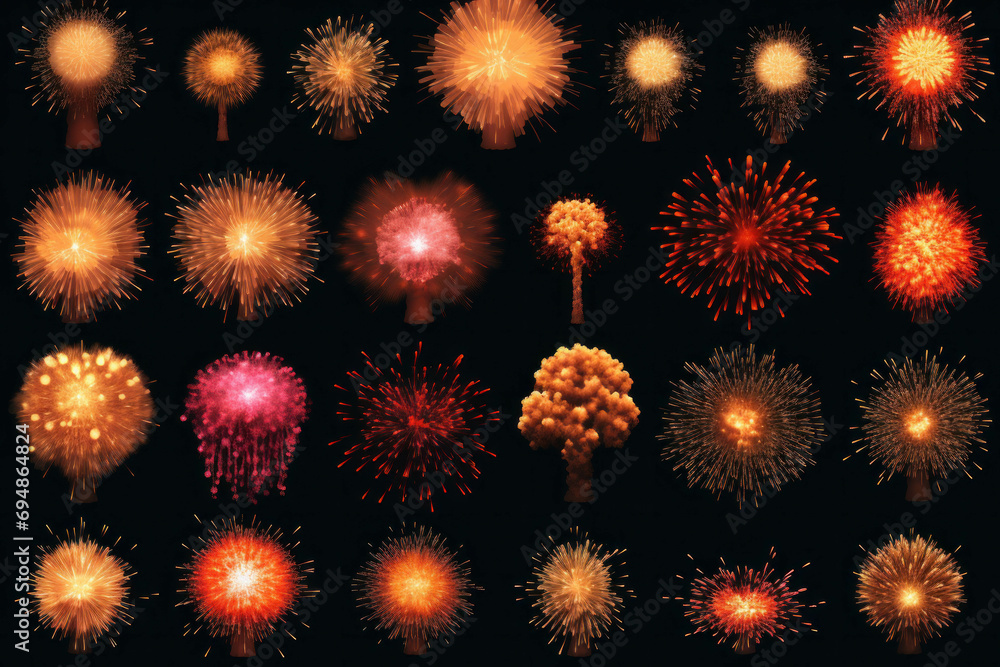 Dynamic explosion collection fireworks fire,burst, and flare isolated ...