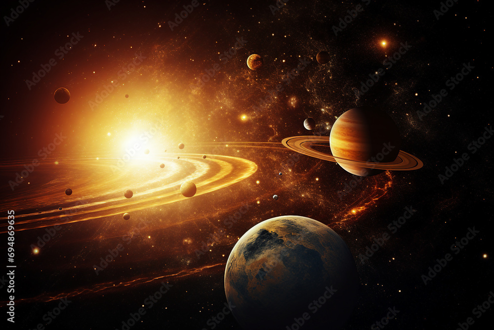 An artist's rendering of a solar system with multiple planets orbiting ...