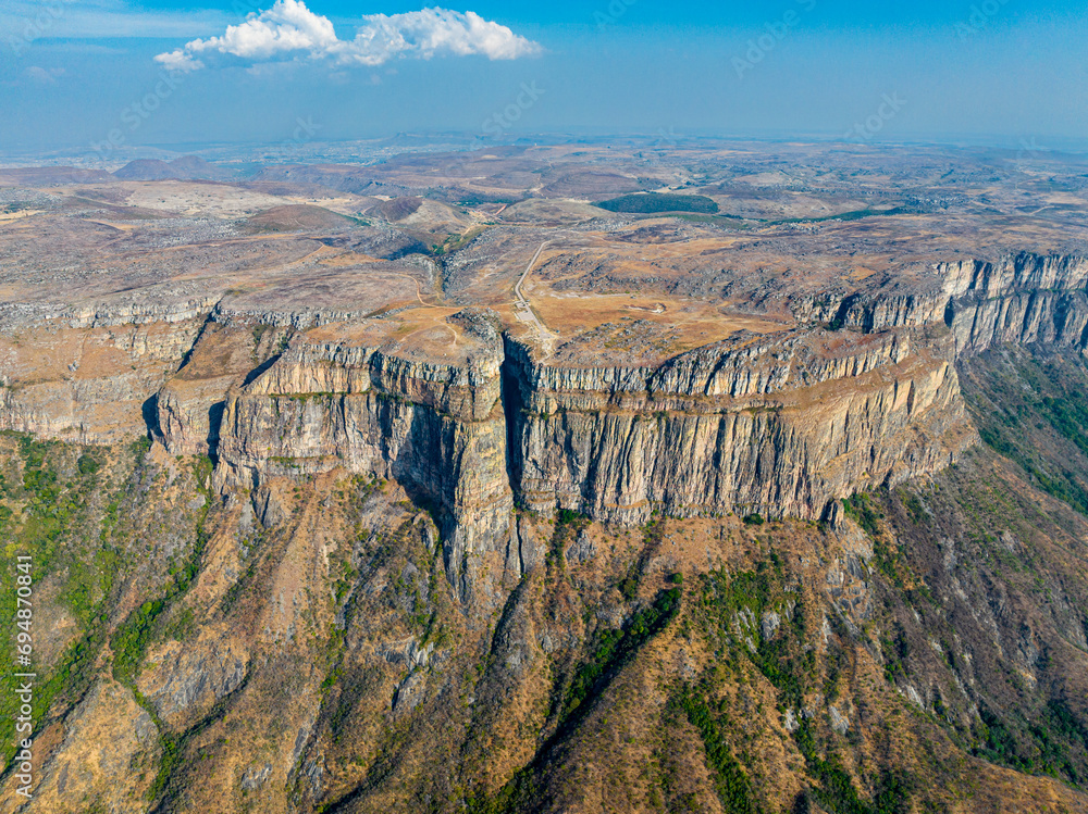 Aerial of the Tundavala Gap, great escarpment Serra da Leba, Lubango ...