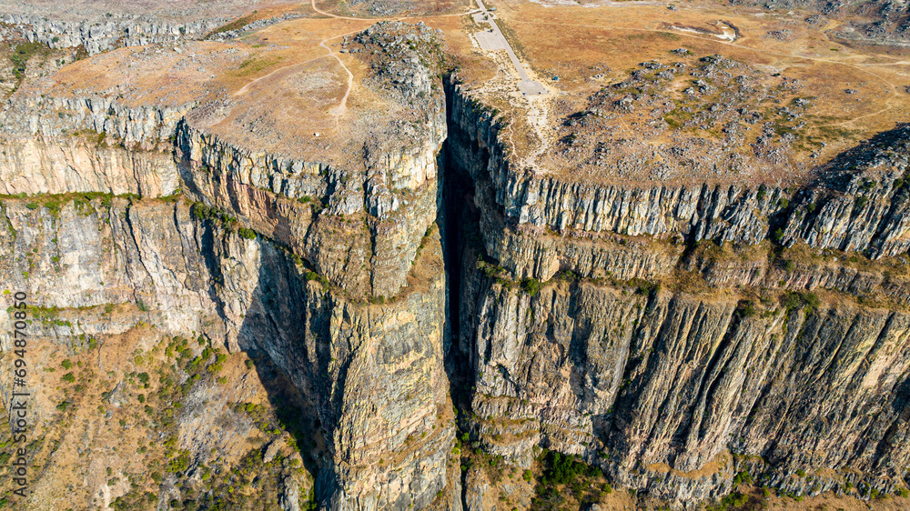 Aerial of the Tundavala Gap, great escarpment Serra da Leba, Lubango ...