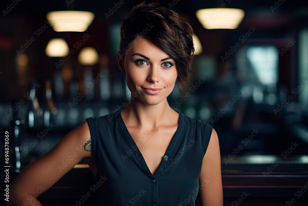 profile picture for social media, female bartender at bar, the golden ...