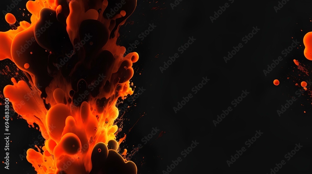Explosion of liquid orange color with a dark background showing an ...