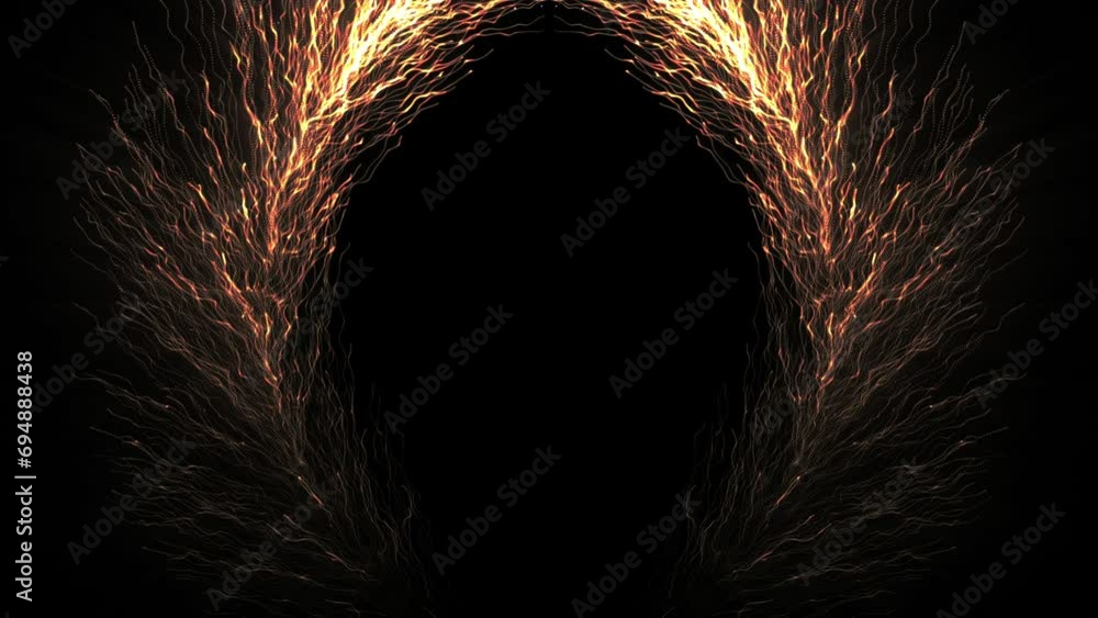 On a dark background, light elements of golden particles appear, frame ...