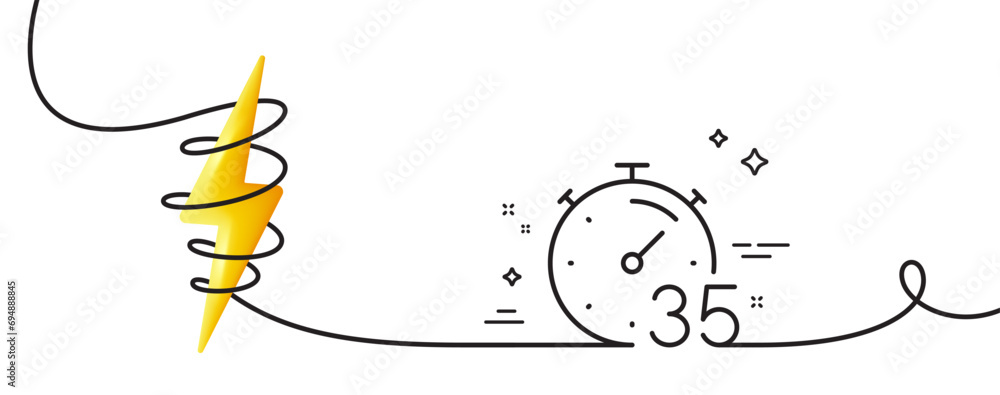 Timer 35 minutes line icon. Continuous one line with curl. Stopwatch ...
