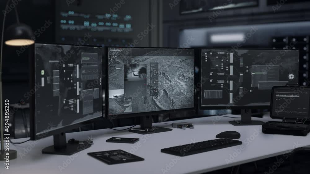 Military surveillance radar user interface tracking the position of ...