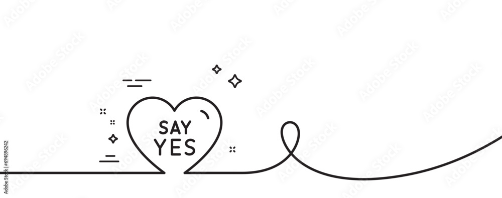 Say yes line icon. Continuous one line with curl. Sweet heart sign ...