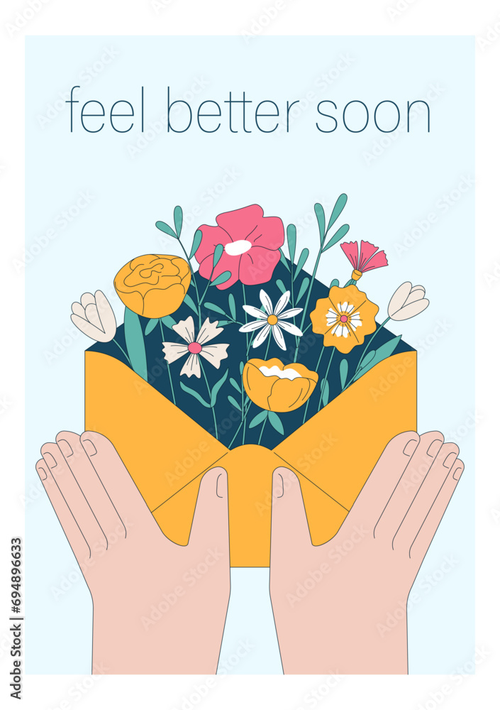 Get well soon card. Positive and motivational poster with greeting ...