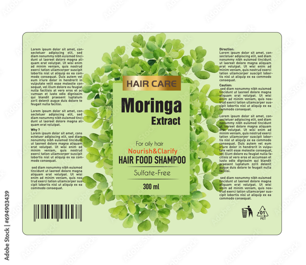 Moringa leaf Shampoo Label Design, Shampoo bottle template design ...