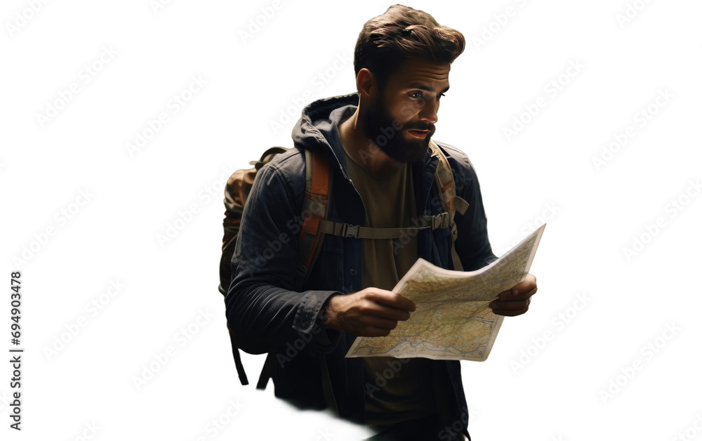 Handsome Gentleman and the Art of Map Reading Isolated on Transparent ...