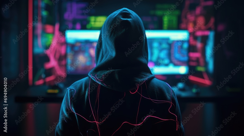 Cybersecurity Vigilance: Hacker Silhouette Reflects Digital Threats ...