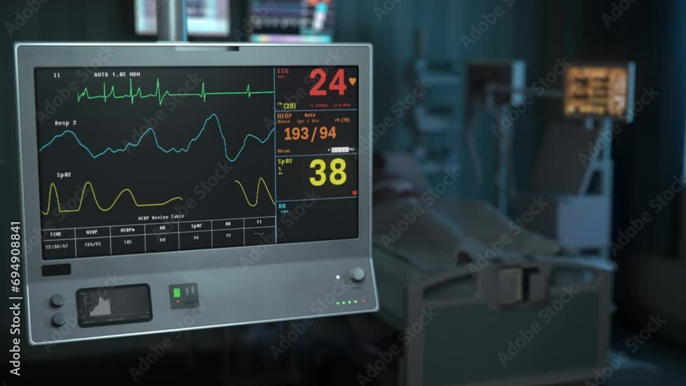 Electrocardiogram Device At Medical Hospital Shows Heart Rate Of Dying ...