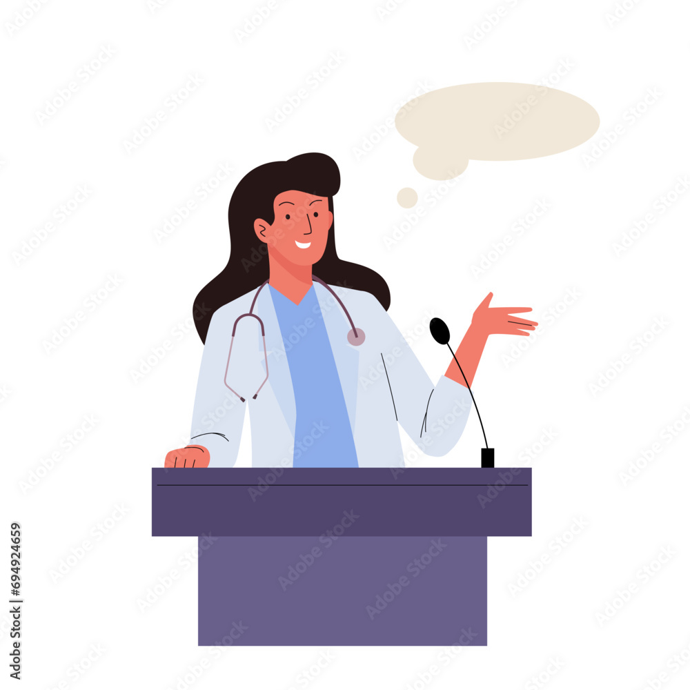 Female medical doctor at podium and giving a speech at a medicine ...