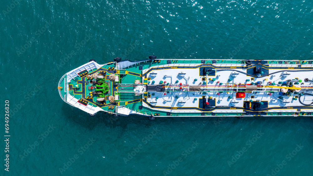 Aerial top view LPG gas ship, Ship tanker gas LPG top view on the sea for transportation ...