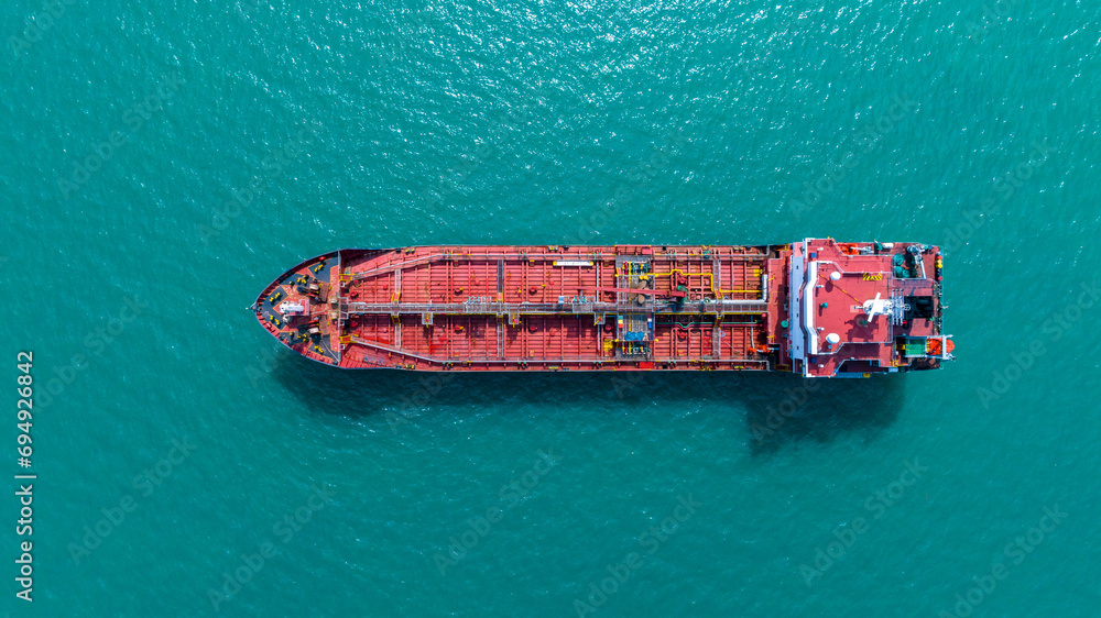 Aerial top view LPG gas ship, Ship tanker gas LPG top view on the sea for transportation ...