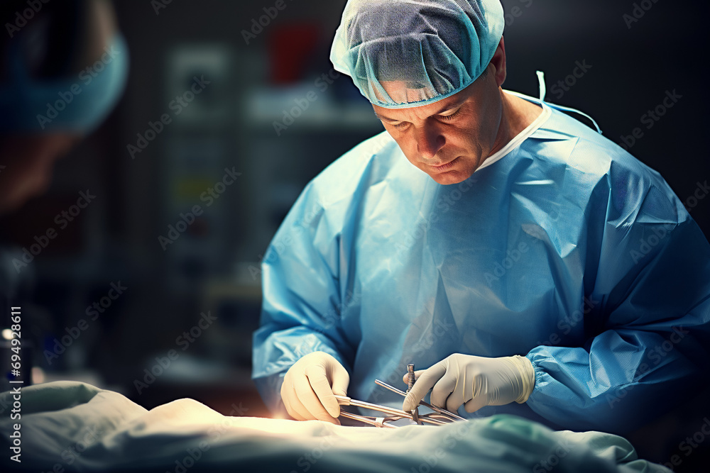 Operating theatre scene, plastic surgery, surgical team at work ...