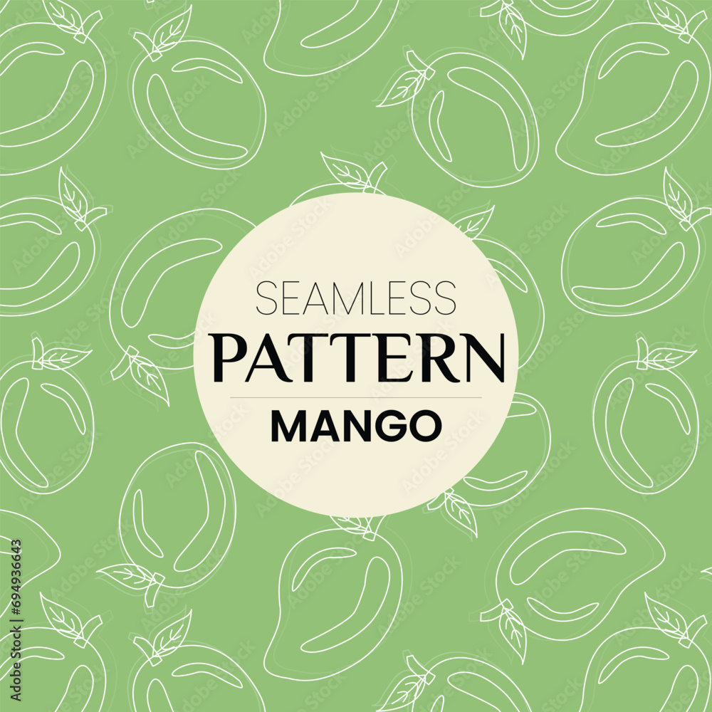 Seamless Mango pattern design on olivine background. Flat vector hand ...