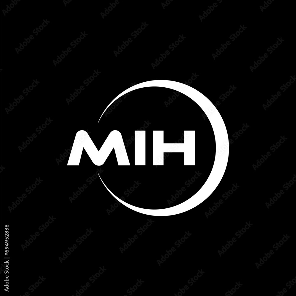 MIH letter logo design with black background in illustrator, cube logo ...