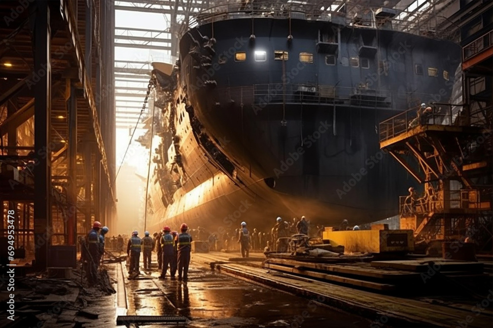 Shipyard ship repair process Stock Photo | Adobe Stock