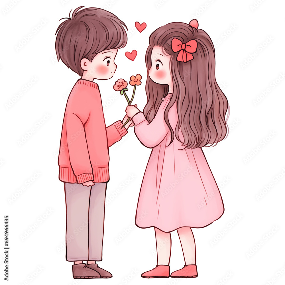 Watercolor Valentine's day cute boy and girl clipart, Valentine's day ...