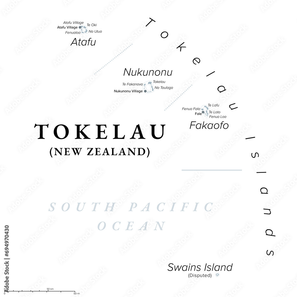 Vetor de Tokelau, dependant territory of New Zealand, gray political ...
