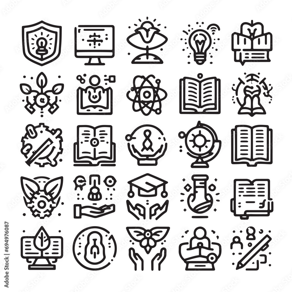 Study educational icons set: Streamlined black and white icons for ...