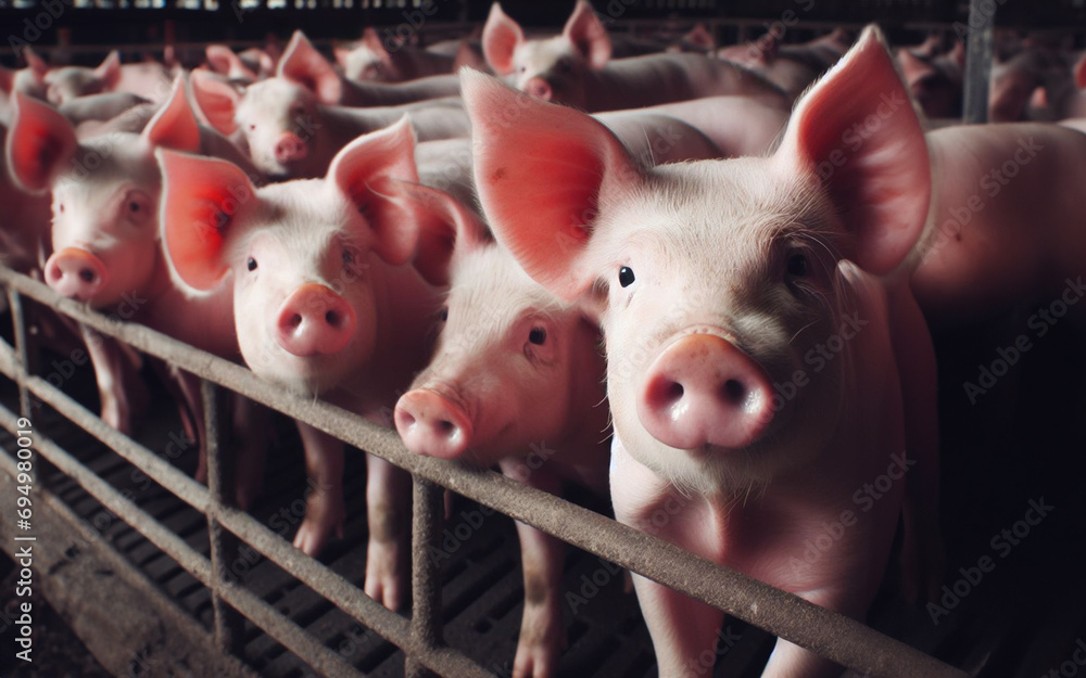 Pig farms, large-scale livestock production, pigs in pens, meat ...