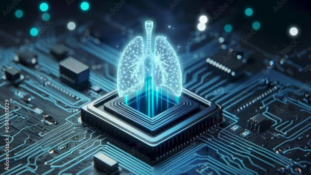 A digital blue human organ hologram like a liver, brain, heart, stomach ...