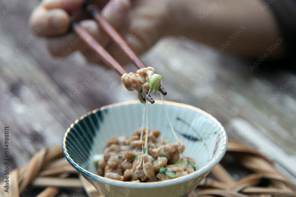 Nattō, nato or hiragana is a traditional Japanese food made with ...