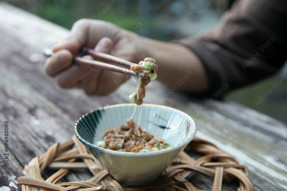 Nattō, nato or hiragana is a traditional Japanese food made with ...