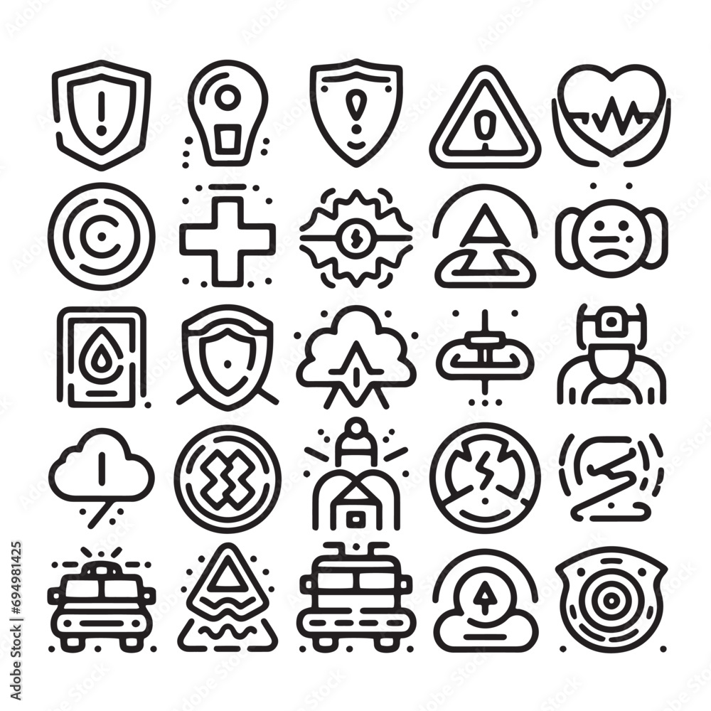 Alert emergency icons set - Icons depicting different emergency ...