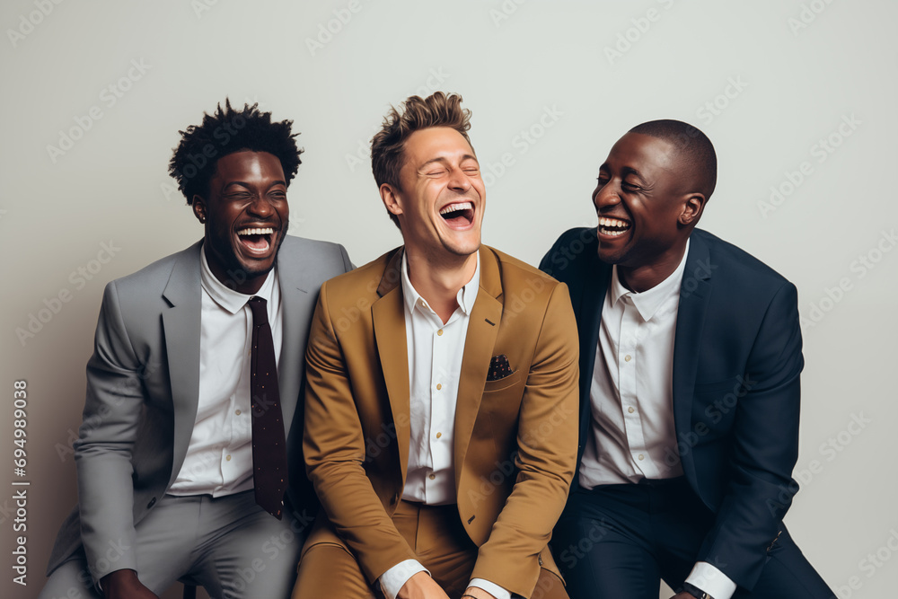 Three young friends smiling, taking a selfie, and having fun together ...