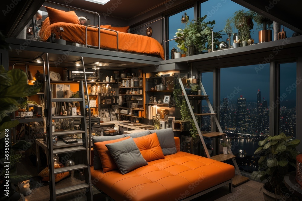 Small apartment in a high-rise building within a big city showcases an ...