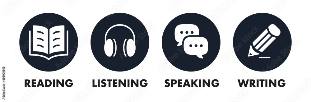 Language skills icon set flat style isolated on white background for ...