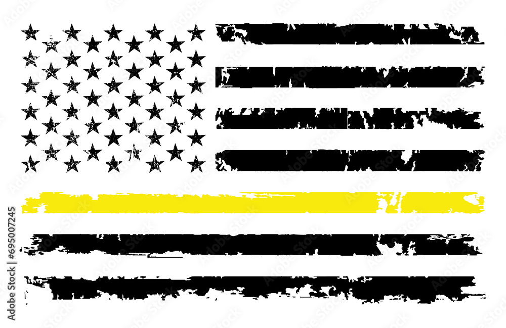 USA Distressed Flag With A Thin Yellow Line, Gold Line, American ...