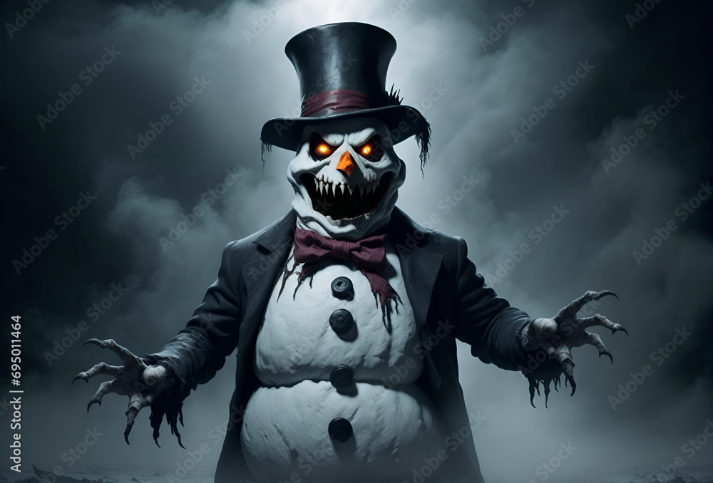 Spooky scary snowman. Horror in the north pole: when the snowman turned ...