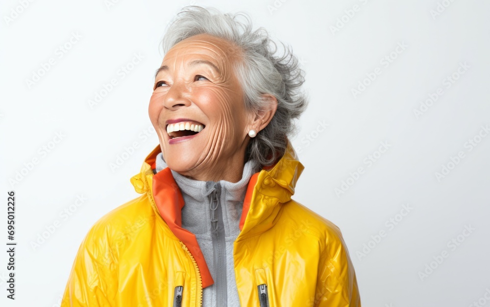 Mid-shot portrait photography of a smiling mature woman in her fifties ...