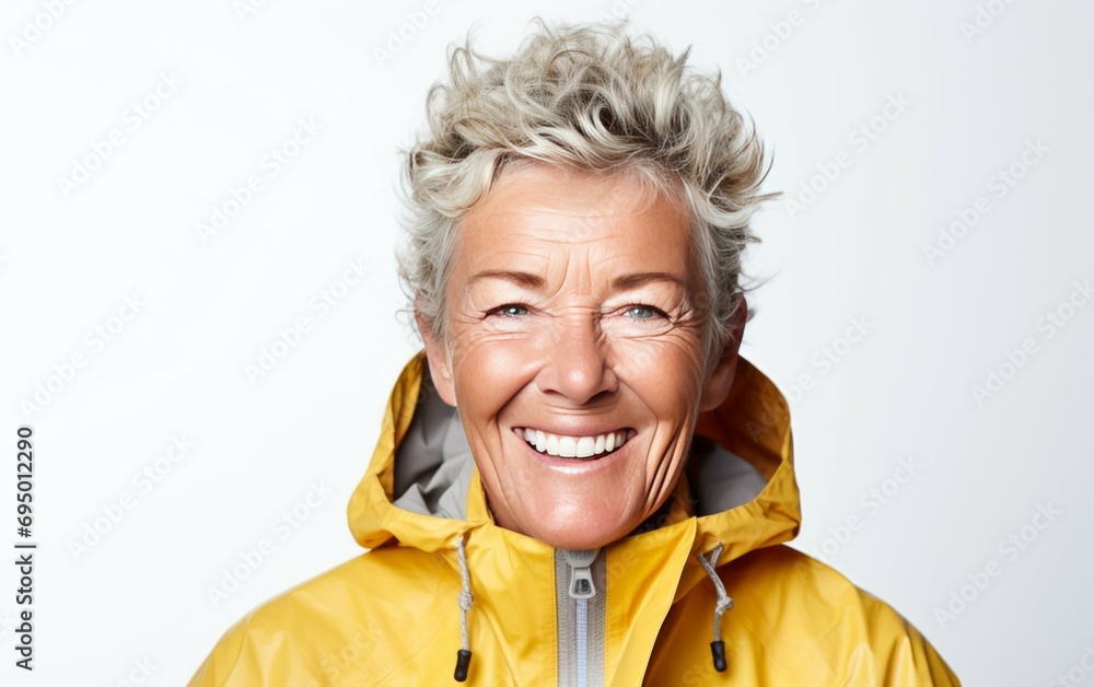 Mid-shot portrait photography of a smiling mature woman in her fifties ...
