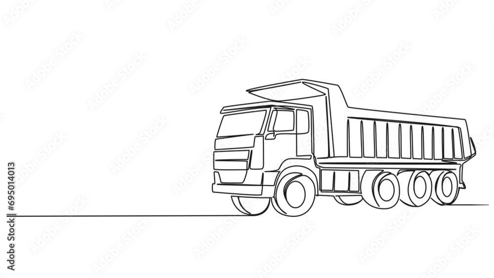 animated continuous single line drawing of dump truck, line art ...