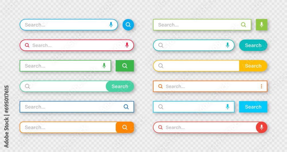 Colorful search bar templates. Internet browser engine with search box ...