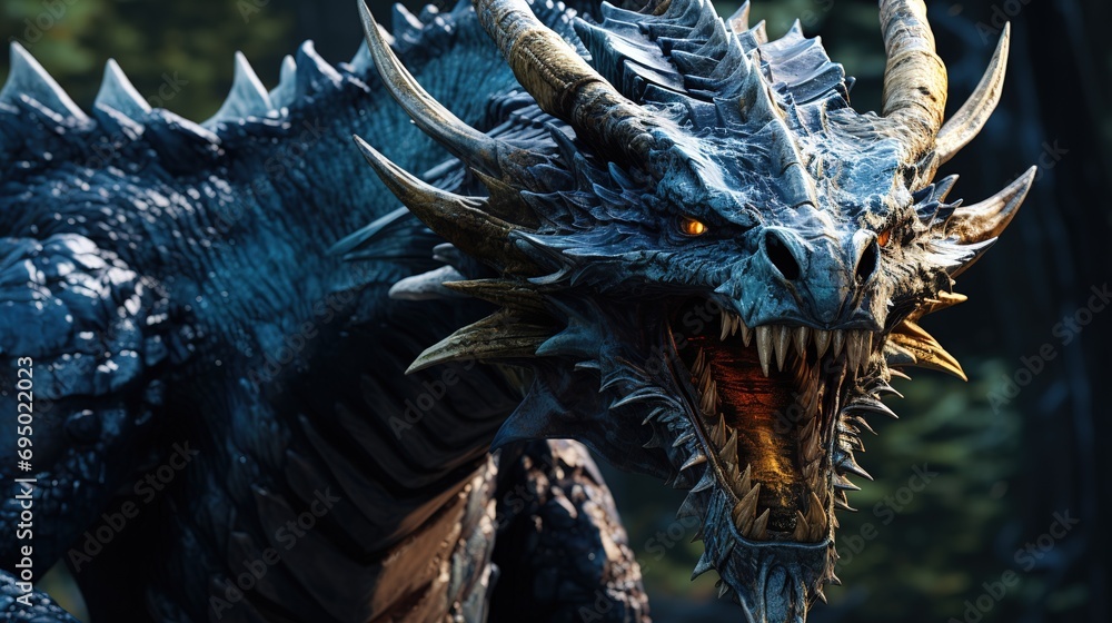 The Majestic Blue Dragon is a detailed and realistic illustration of a ...