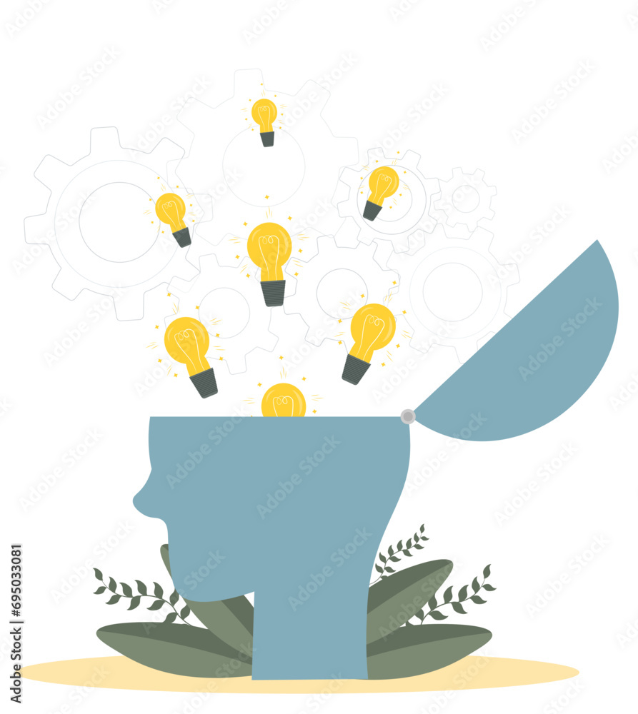 Human head with light bulbs, finding ideas process, thinking ...