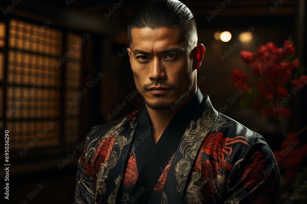 A man with yakuza style tattoos. dangerous people, concept: mafia and ...