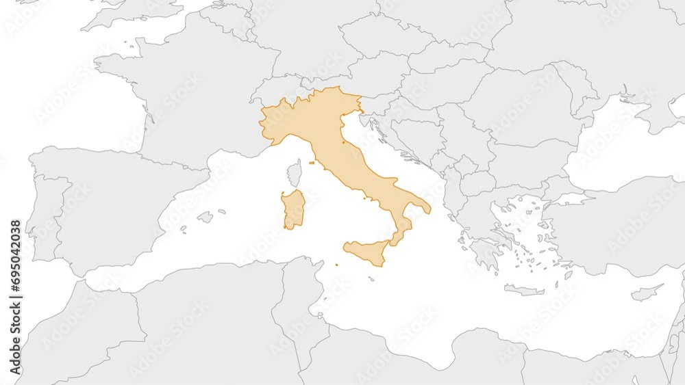 Animation of Italy country map on the world map. Animation of map zoom ...