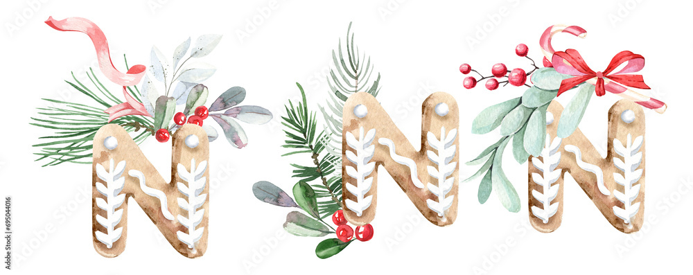 Watercolor Gingerbread Alphabet Christmas Clipart, Gingerbread letters ...