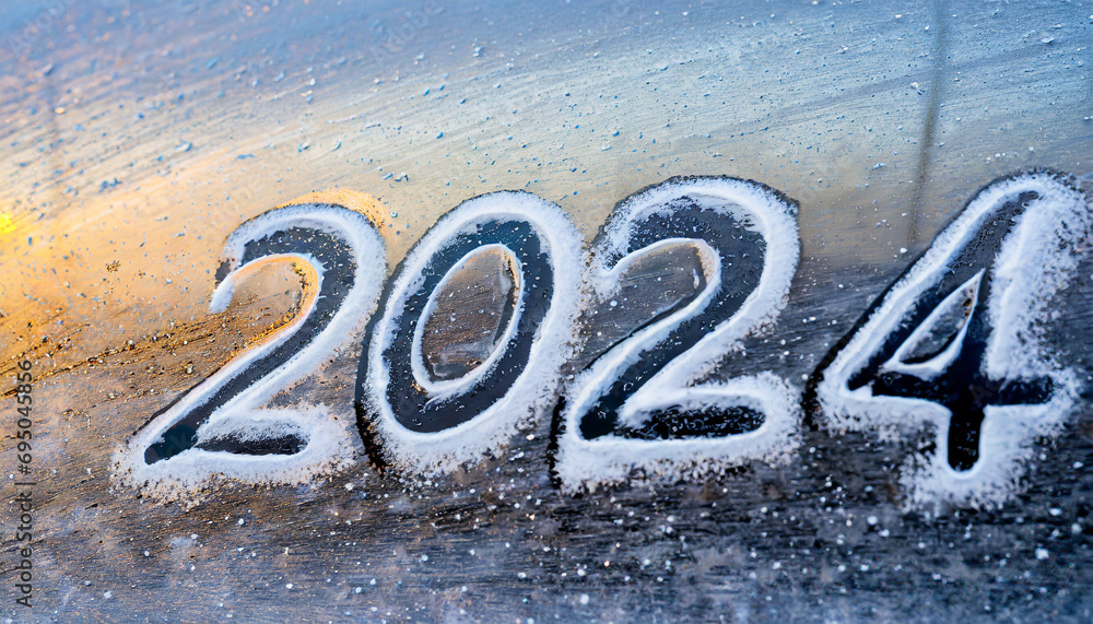 2024 written on frozen windows. New year background. Stock Illustration ...