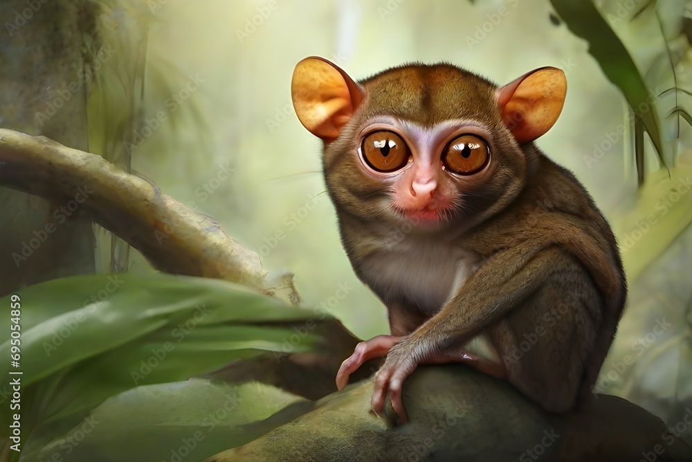 Tarsier monkey (Tarsius Syrichta) in natural jungle environment ...