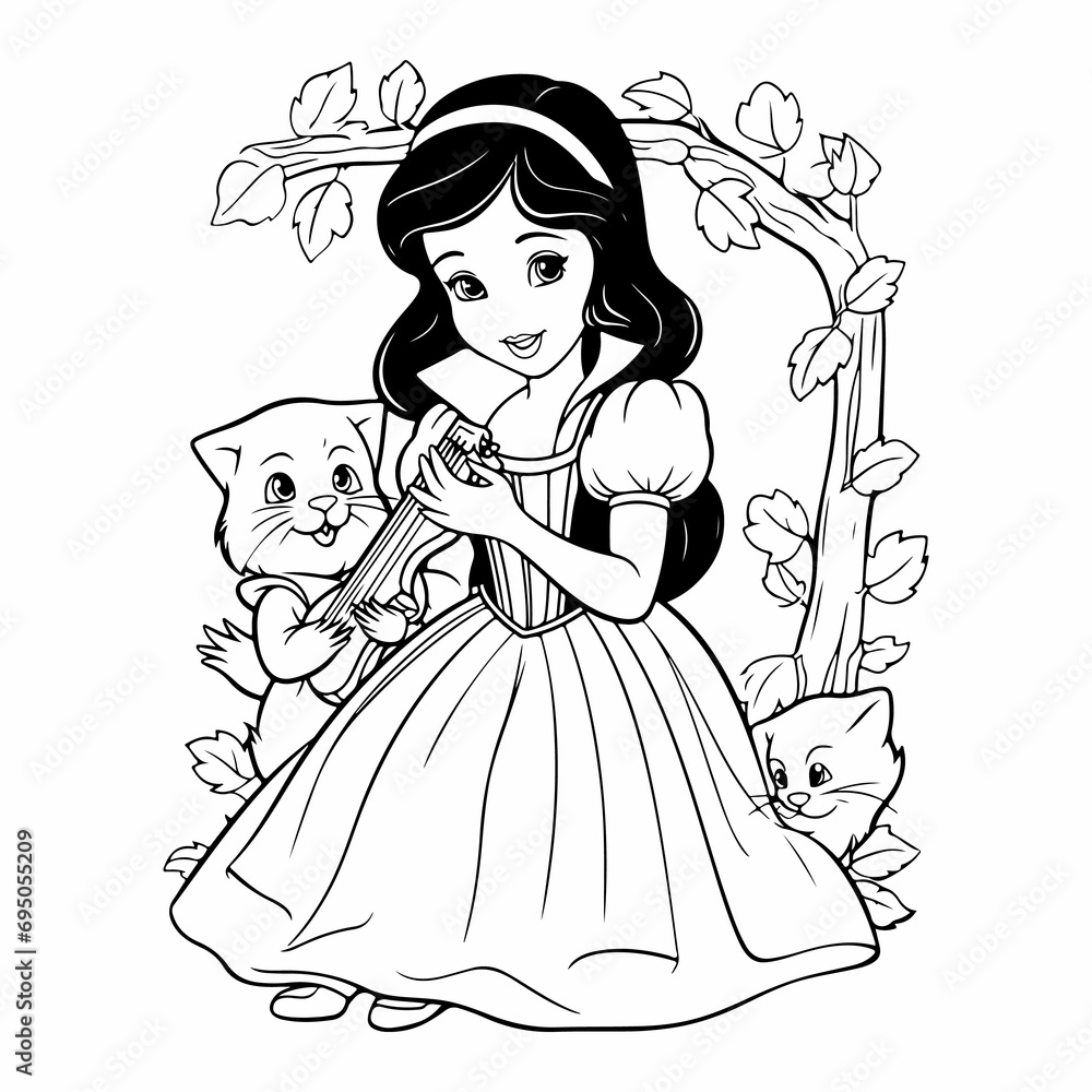 cute coloring page snow-white fairy outline illustration Stock Photo ...
